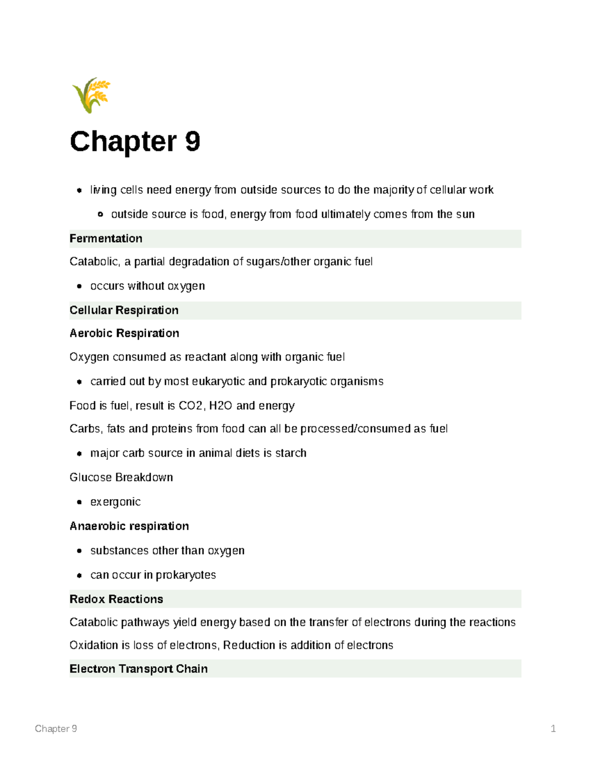 Campbell APBio Chapter 9: Cellular Energy and Respiration Processes ...