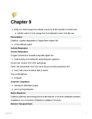 AP Biology Chapter 9 Notes - Campbell Biology Chapter 9: Cellular ...
