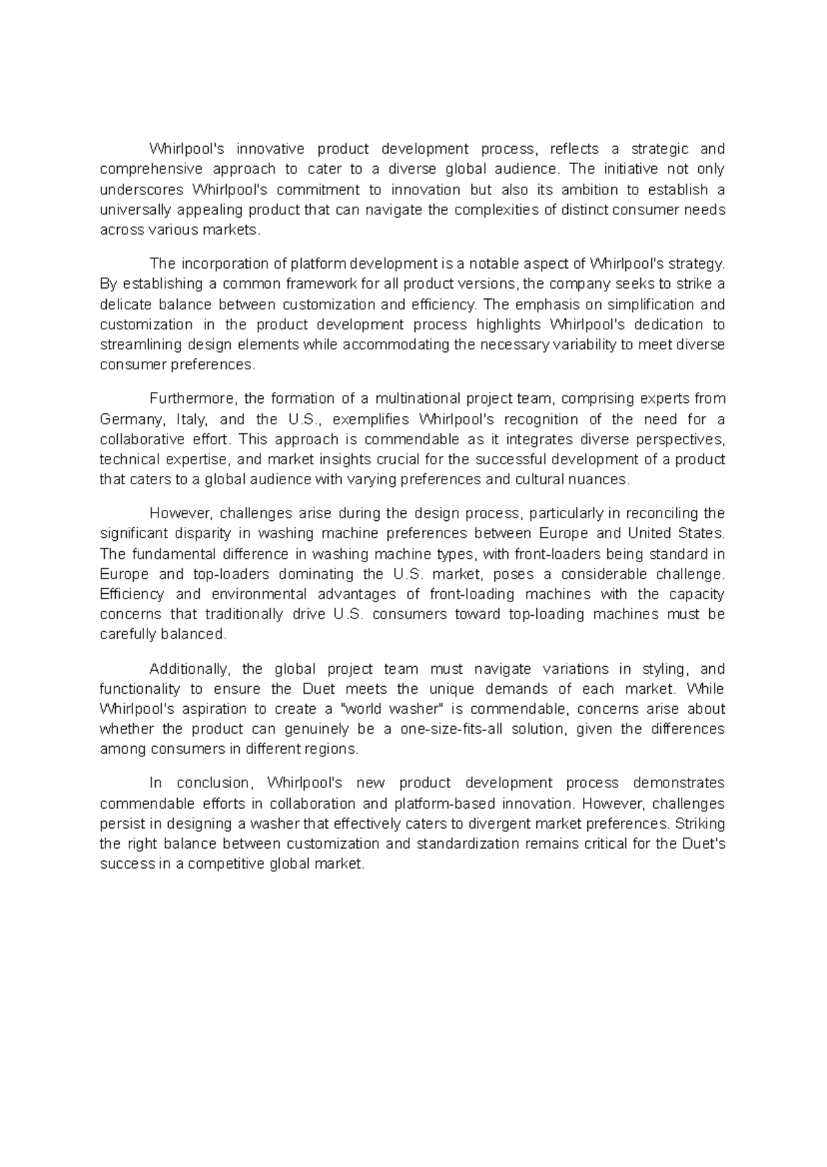 Whirlpool's Global Product Development: Balancing Innovation ...