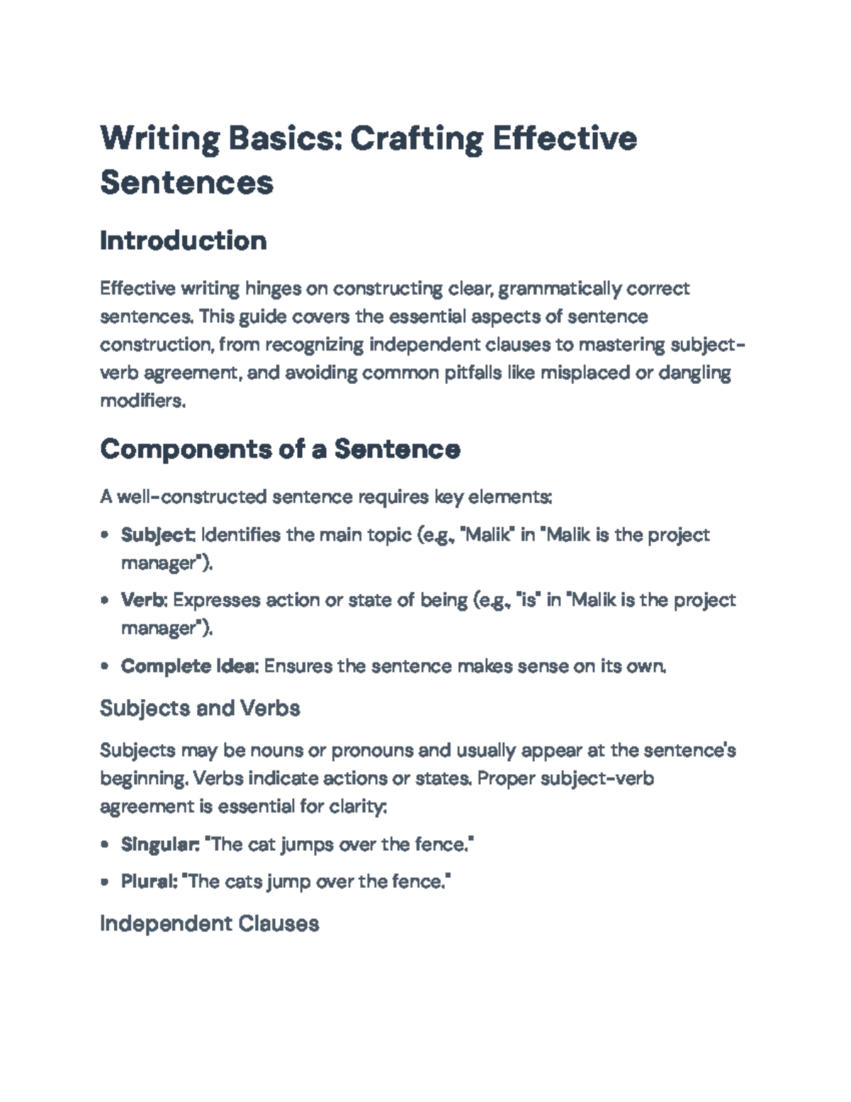 Writing Basics: Guidelines for Constructing Effective Sentences ...
