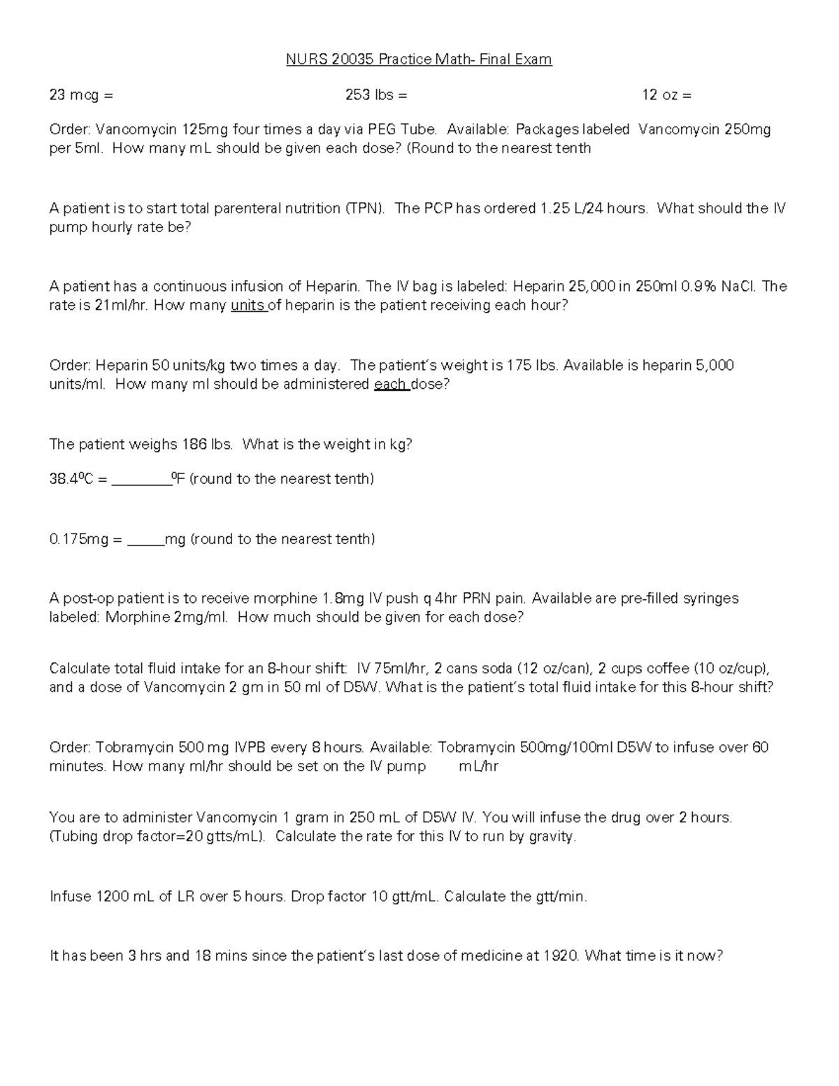 Expanded Intake and Output Practice Problems - NURS 20035 Practice Math ...