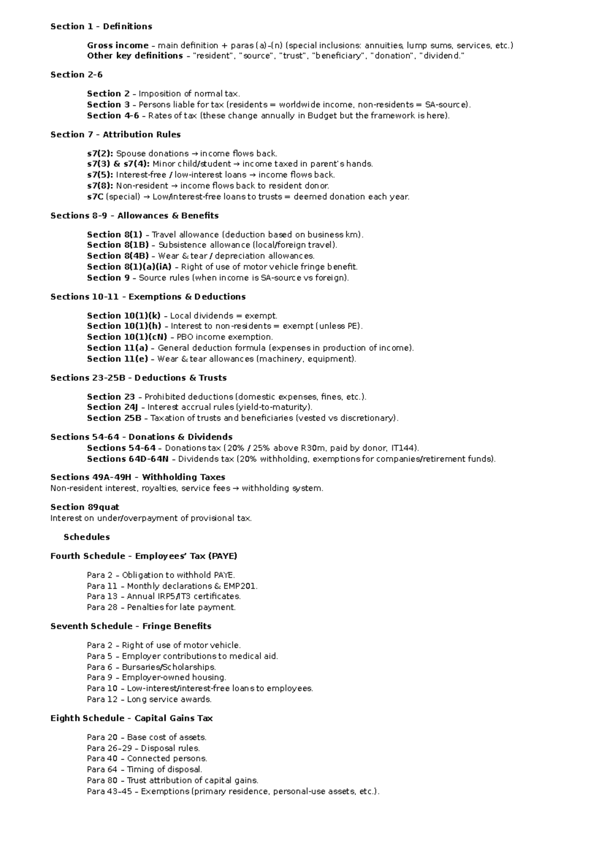 Income Tax Act Sections Overview: Key Definitions & Provisions - Studocu