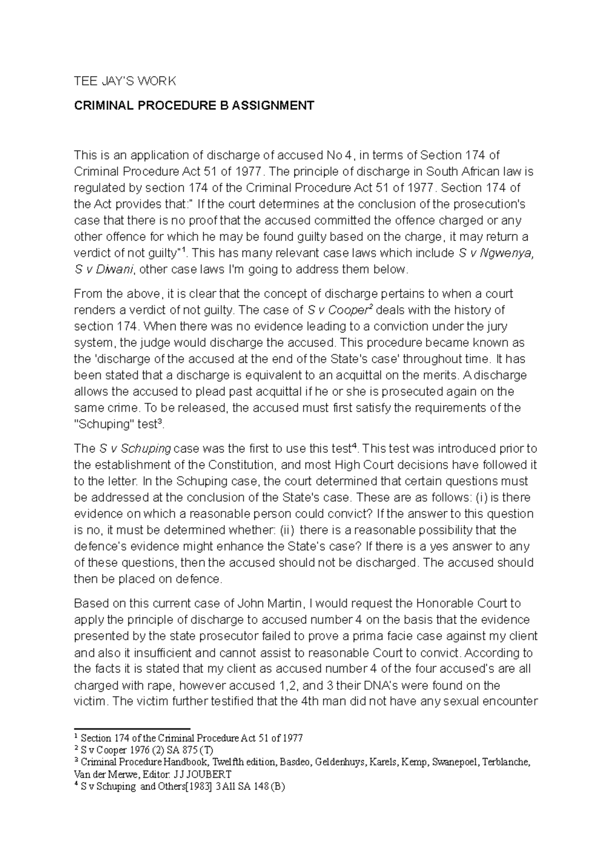 Criminal Procedure B: Discharge of Accused No. 4 - Section 174 Analysis ...