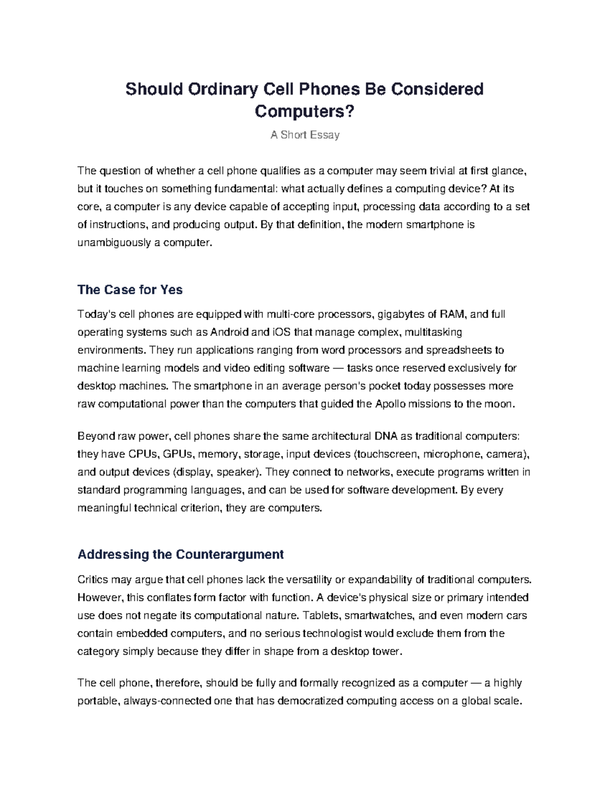 Essay 1: Are Cell Phones Considered Computers? - Studocu