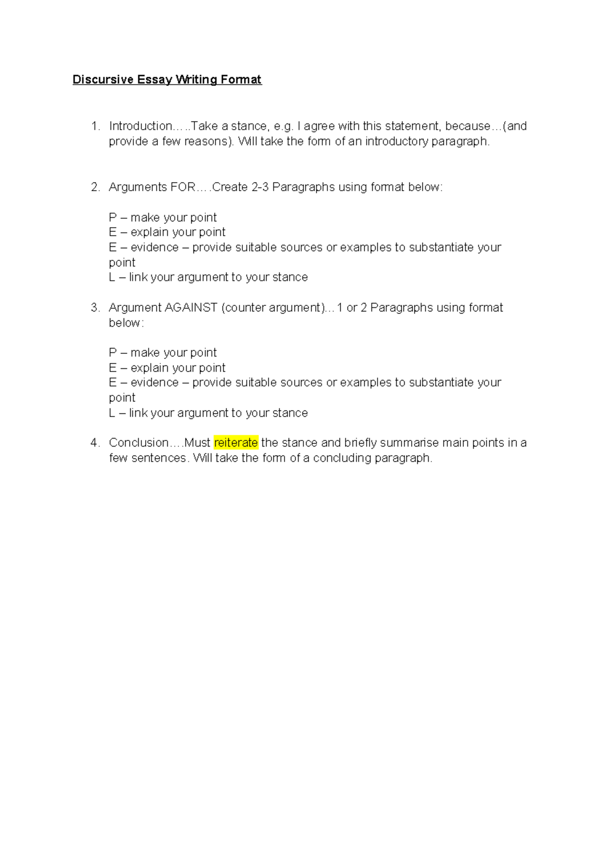 Discursive Essay Writing Format Guide - Studocu
