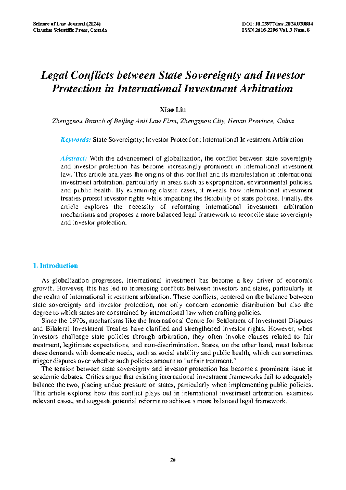 Legal Conflicts in International Investment Arbitration: State ...