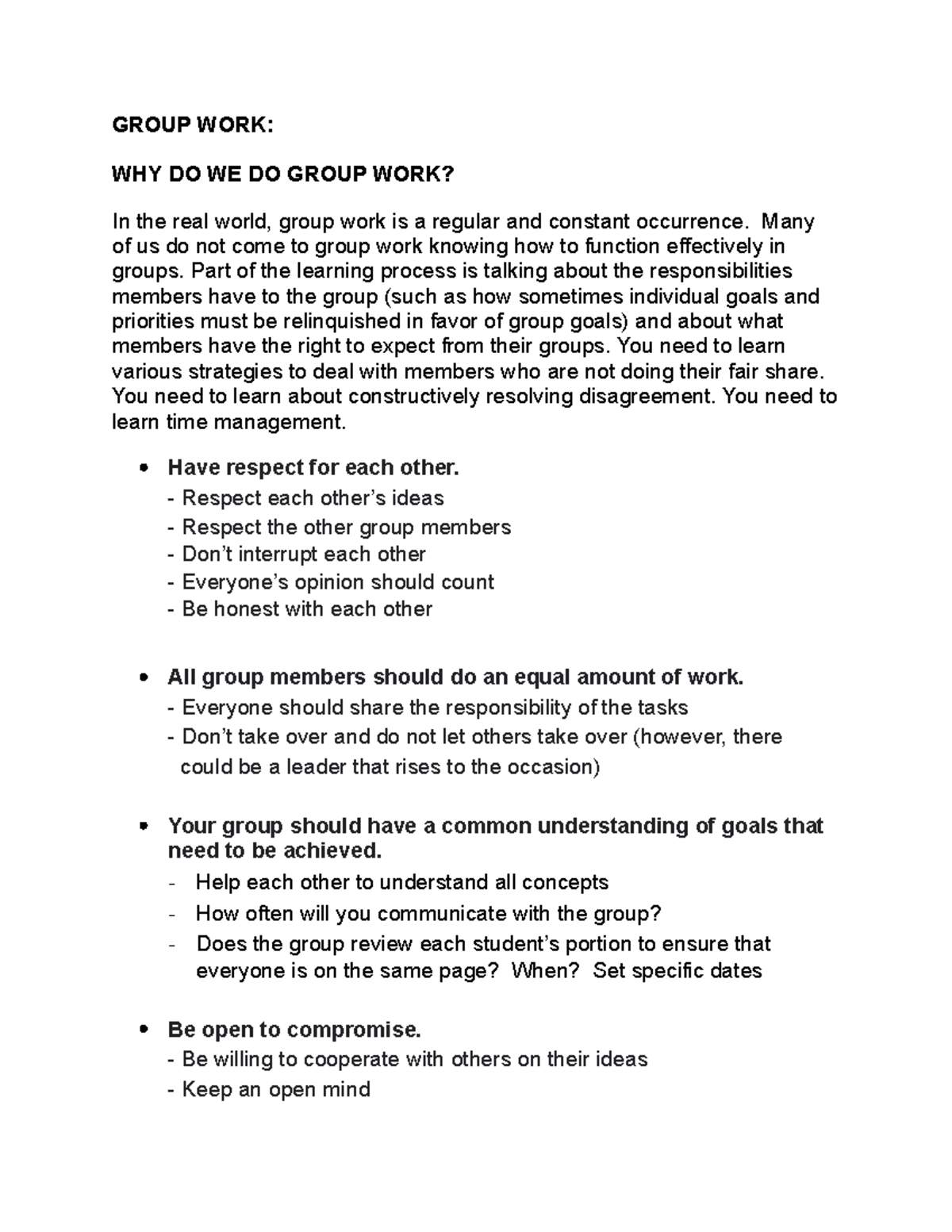 Group WORK - Document - GROUP WORK: WHY DO WE DO GROUP WORK? In the ...