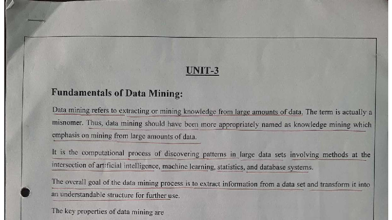 Unit # 3: Data Mining Fundamentals - DWDM Notes - Studocu