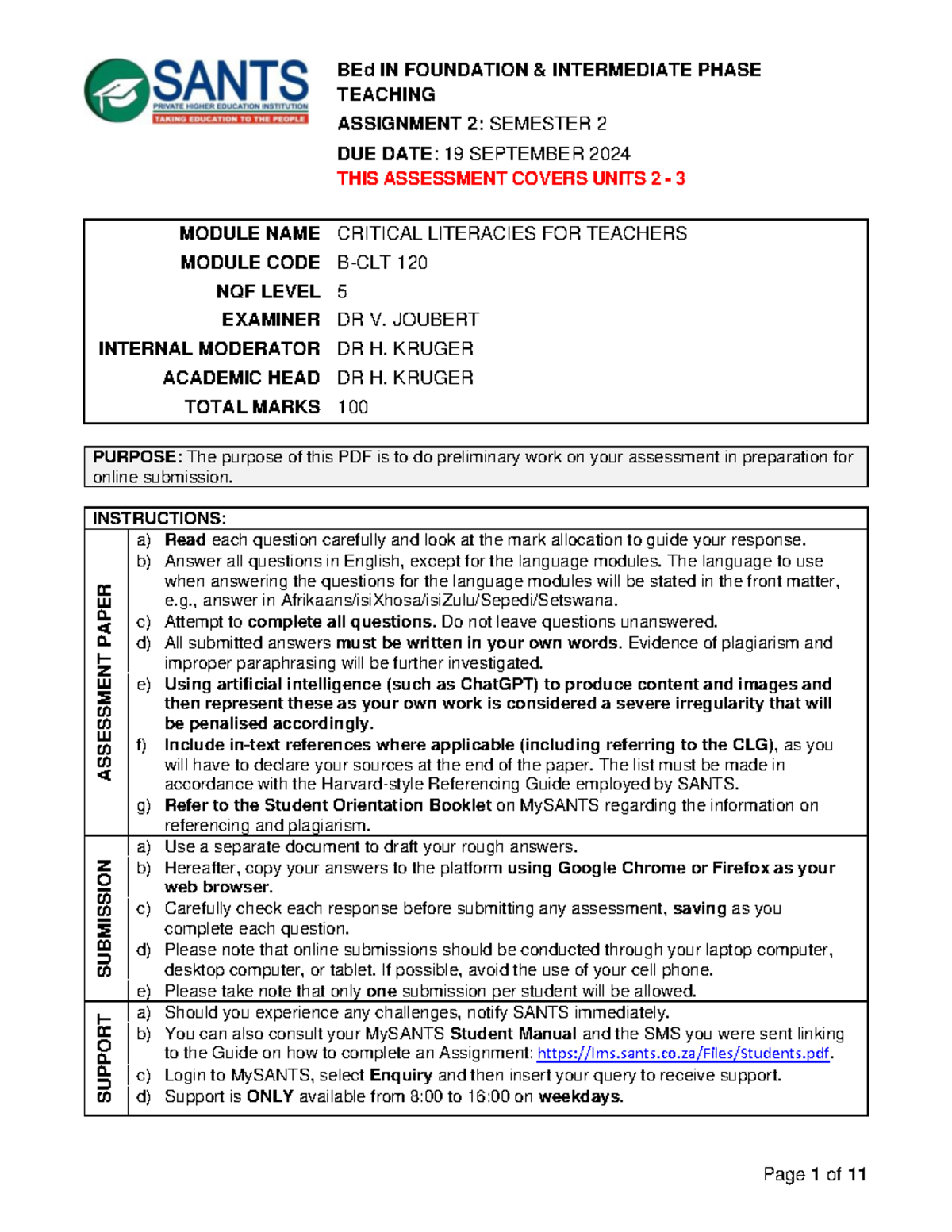 CLT 2 Sants - To further my studies - BEd IN FOUNDATION & INTERMEDIATE ...