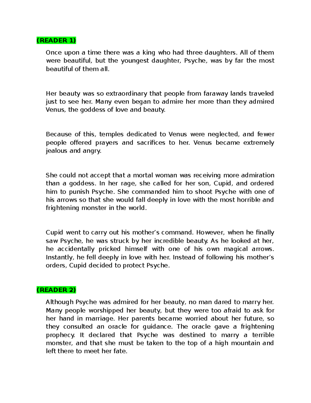 Cupid and Psyche - Summary of the Roman Myth (READER 1-3) - Studocu