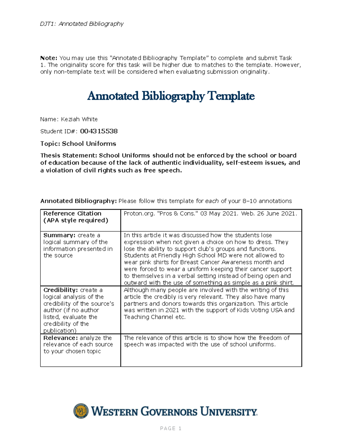 Annotated Bibliography finished template example - Note: You may use ...