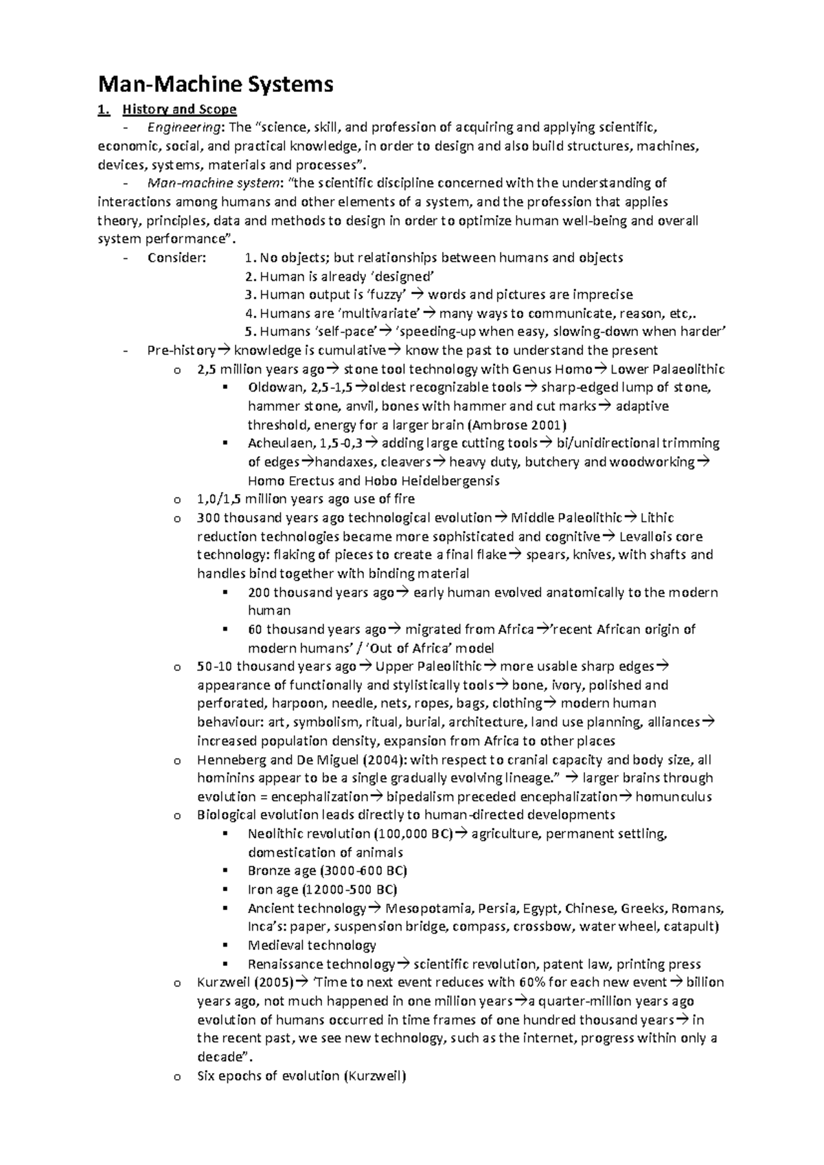 Summaries Man-Machine Systems: Lecture Notes & Slides for Course CS101 ...