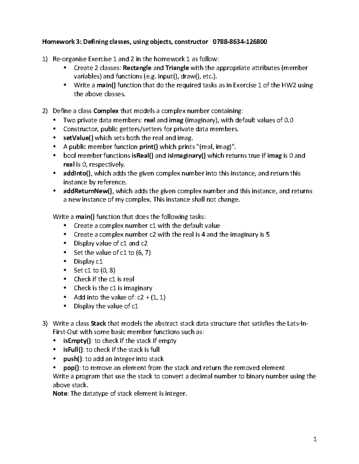 Hw3 - bài tập 2 - 1 Homework 3 : Defining classes, using objects ...