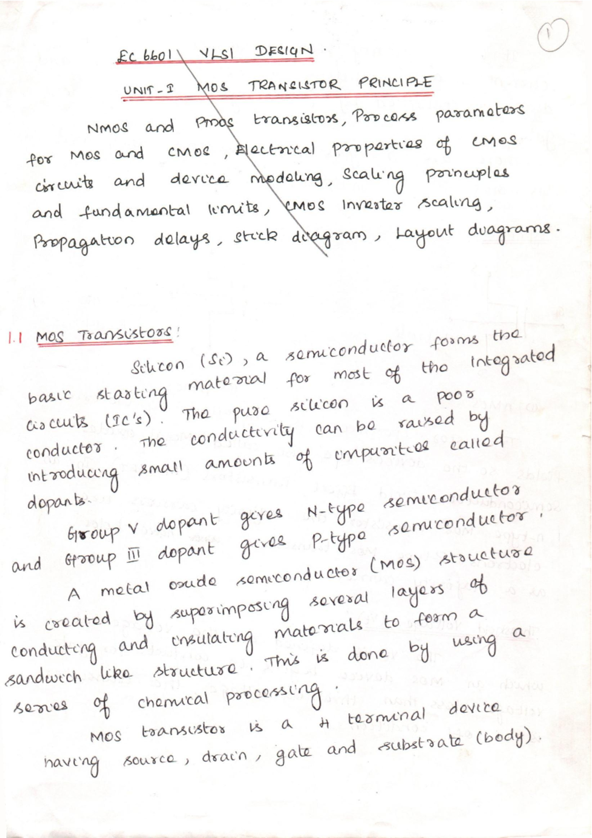 VLSI Design Notes for Unit-I (EC 6601) - MOS Transistor Principles ...