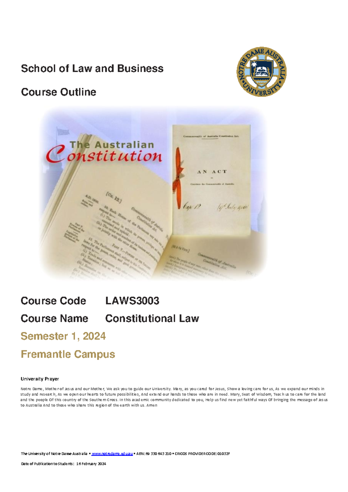 LAWS3003 - Constitutional Law Course Outline for Semester 1, 2024 - Studocu