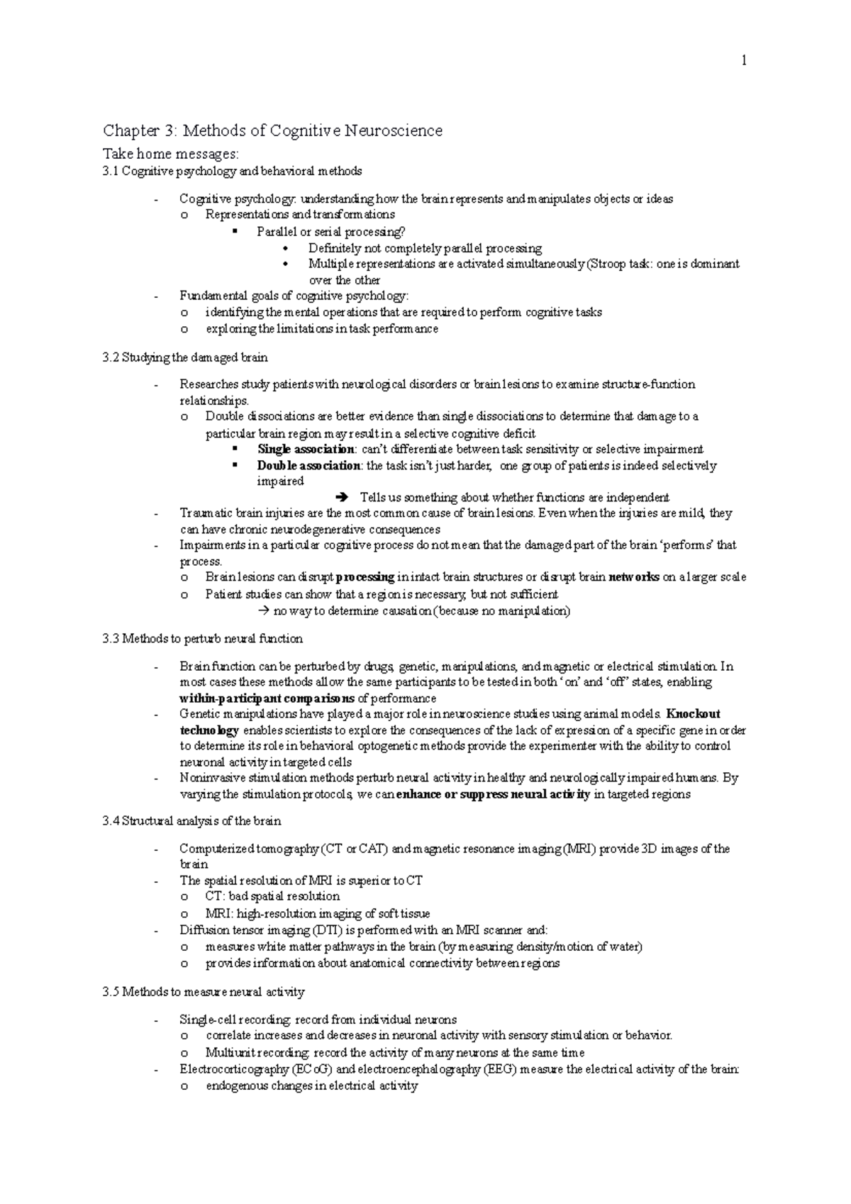Cognitive Neuroscience Methods Overview: Chapter 3 Insights (PSY 301 ...