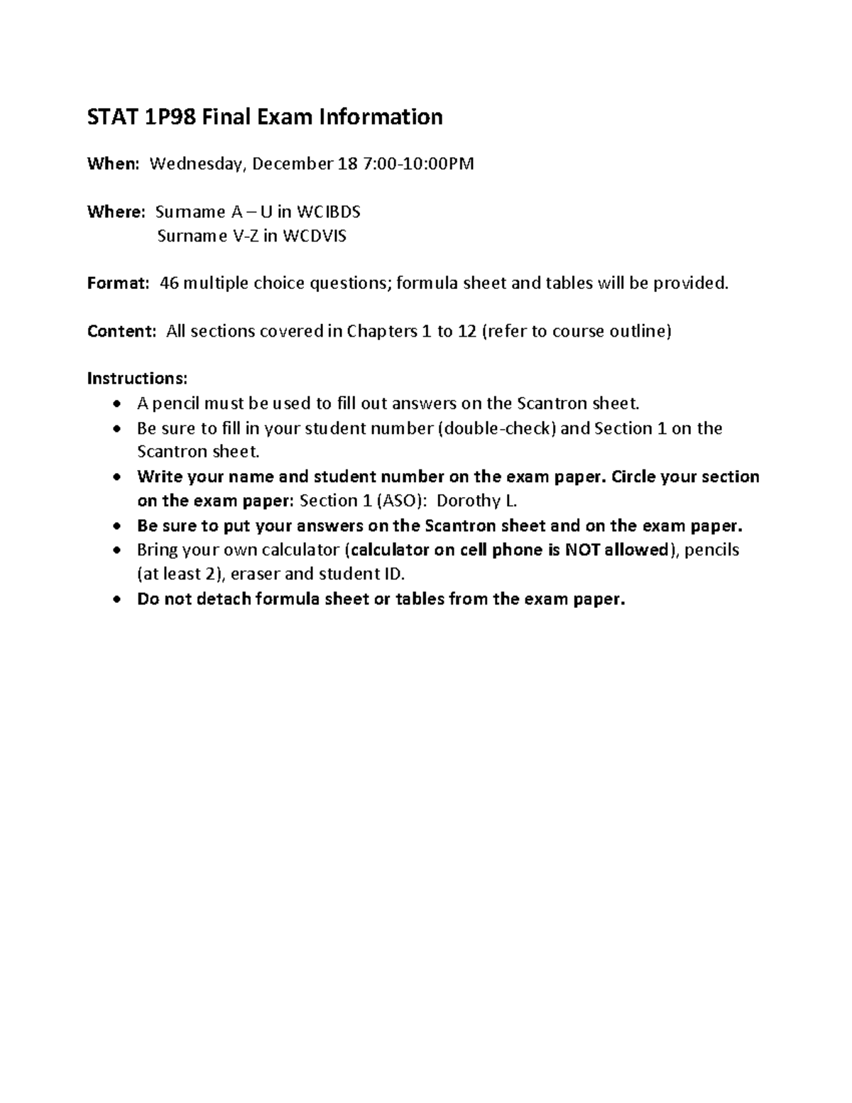 STAT1P98 Final Exam Info: Format, Content & Instructions - Studocu