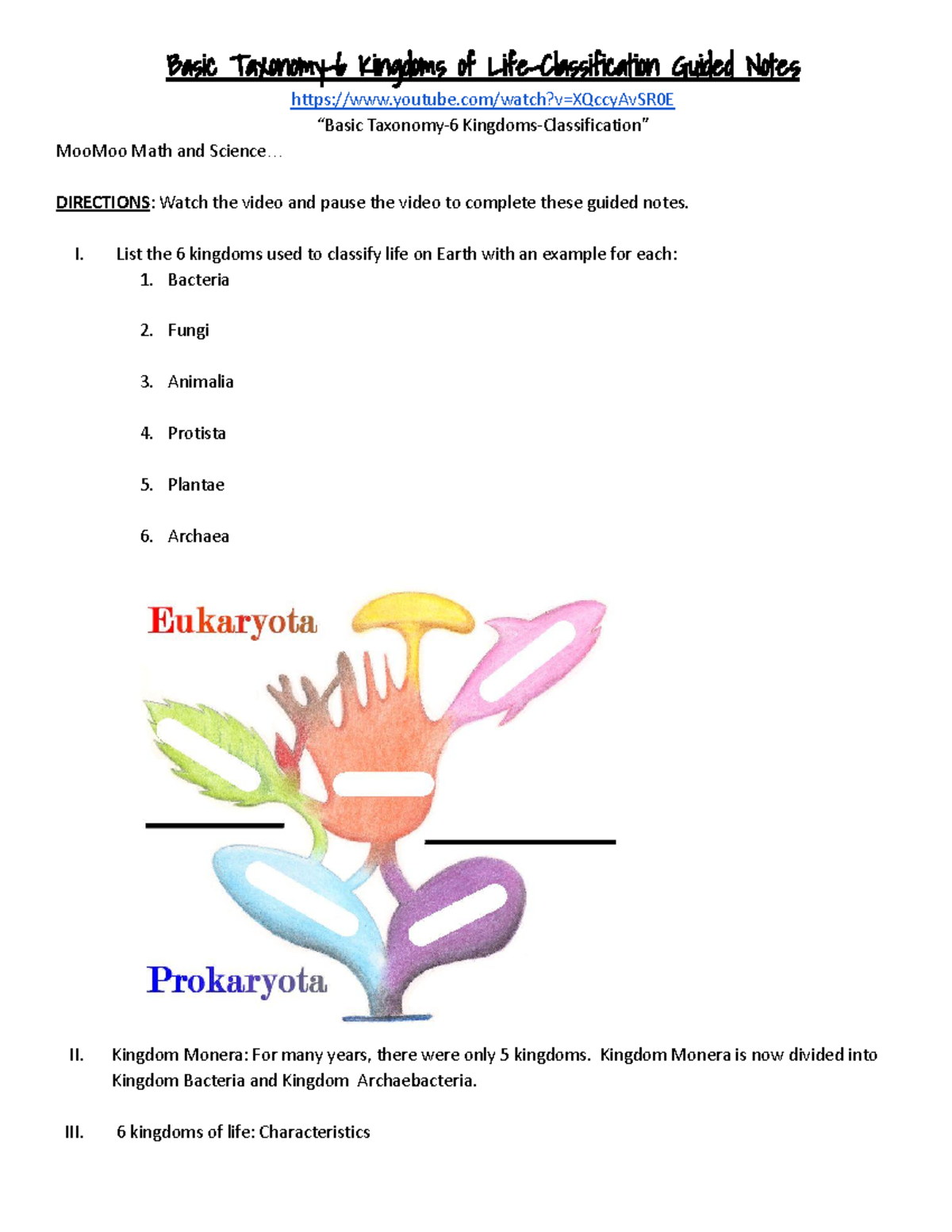 Taxonomy: 6 Kingdoms of Life - Guided Notes for Classification - Studocu