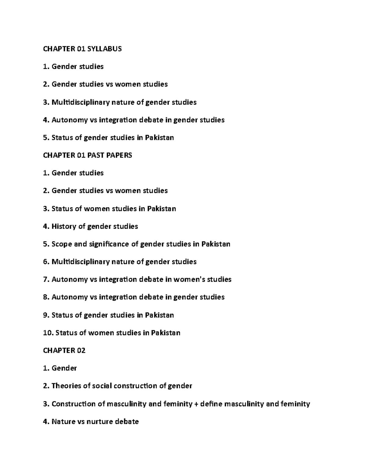 Gender Studies Complete Chapter 01 Syllabus 1 Gender Studies 2
