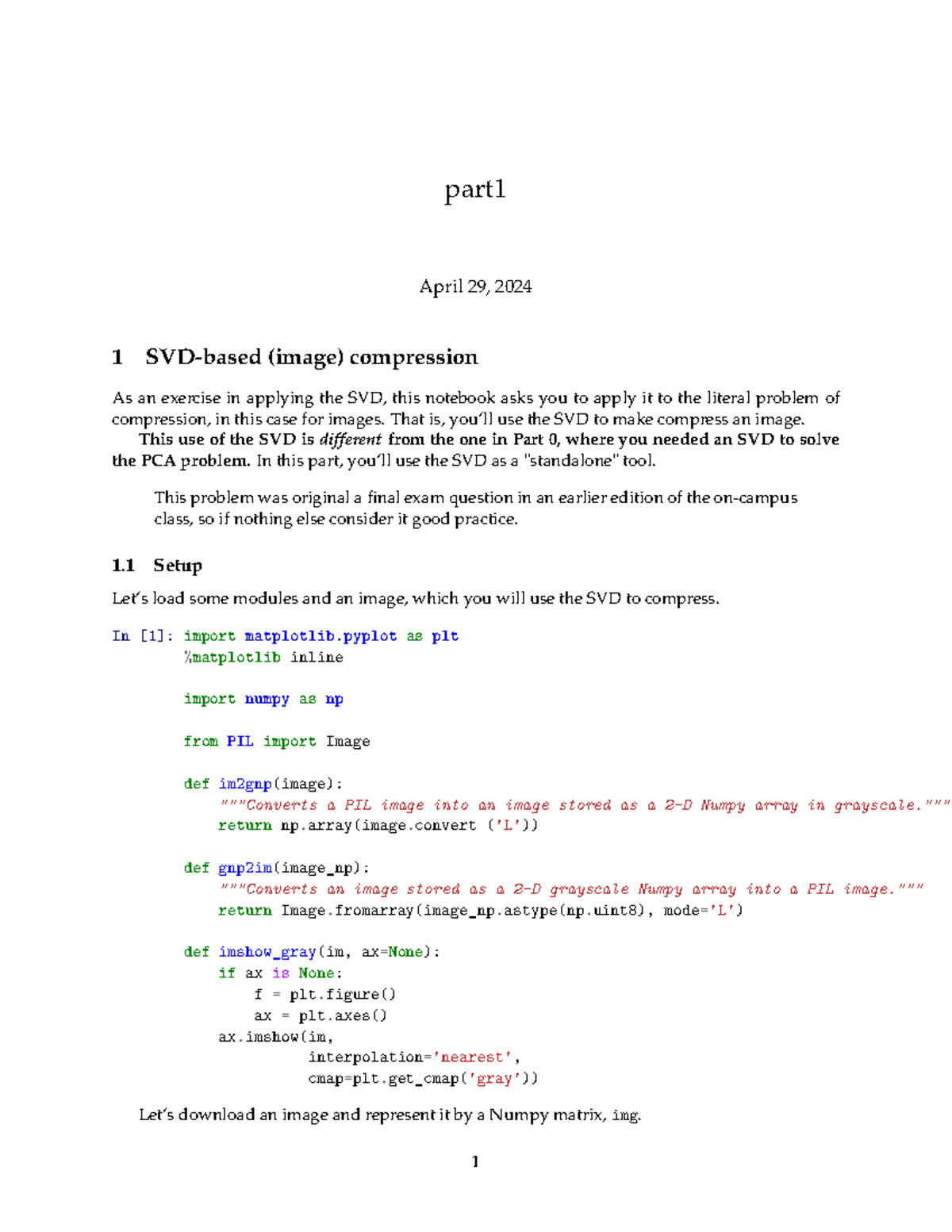 SVD-Based Image Compression: Part 1 - Exercise 15 - Studocu