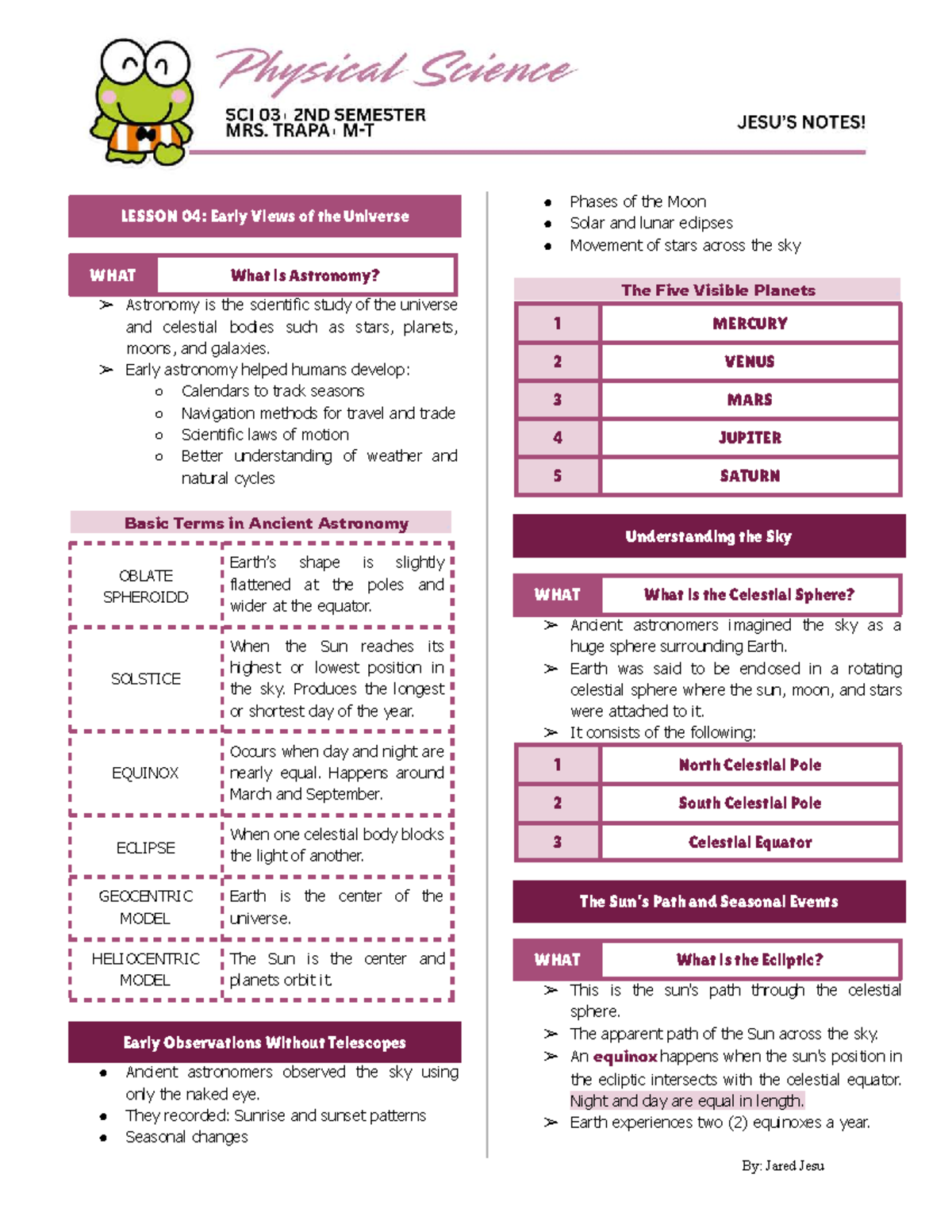 SCI-03: Final Exam Notes on Astronomy and Celestial Movements - Studocu