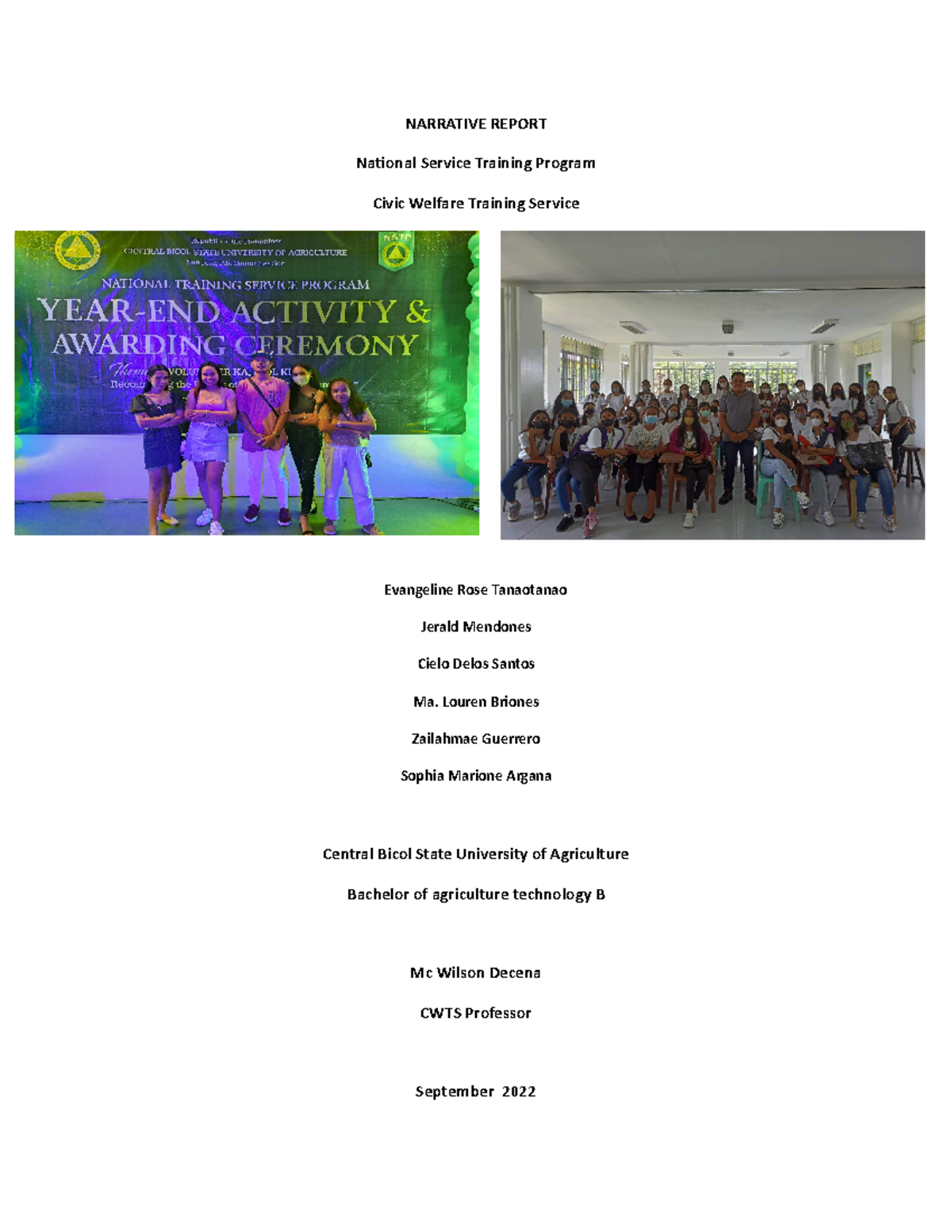 Cwts narrative - NSTP - NARRATIVE REPORT National Service Training ...