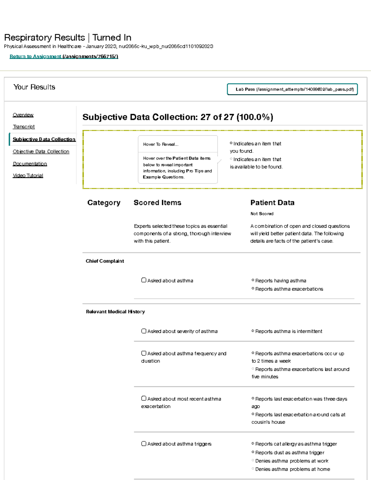 Respiratory Subjective Data Collection - Tina Jones (NUR2065C) - Studocu