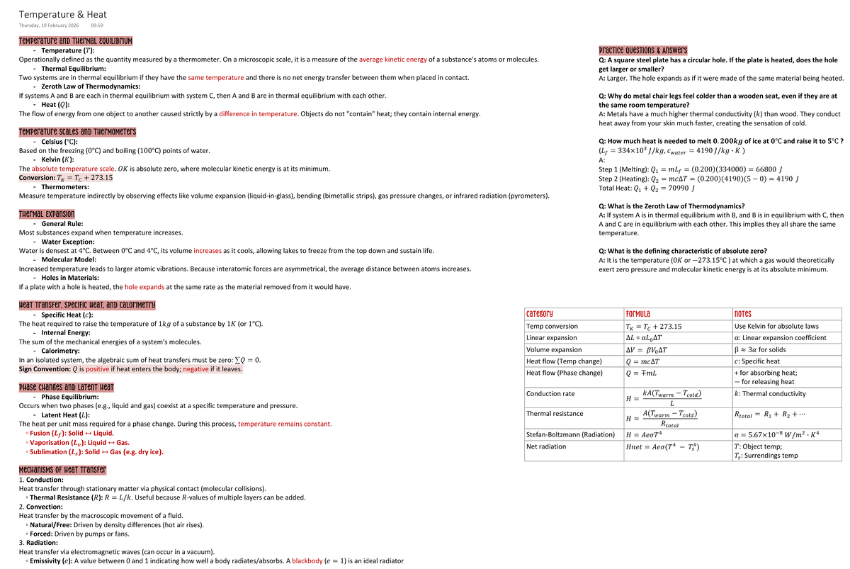 Temperature & Heat (PHYS 101) - Summary Notes for Tutorial Prep - Studocu