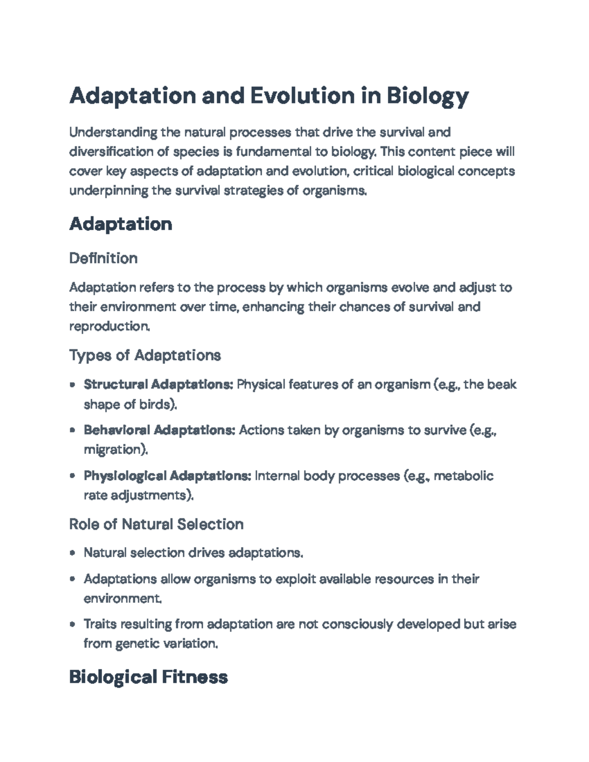 Adaptation and Evolution in Biology: Key Concepts and Insights ...