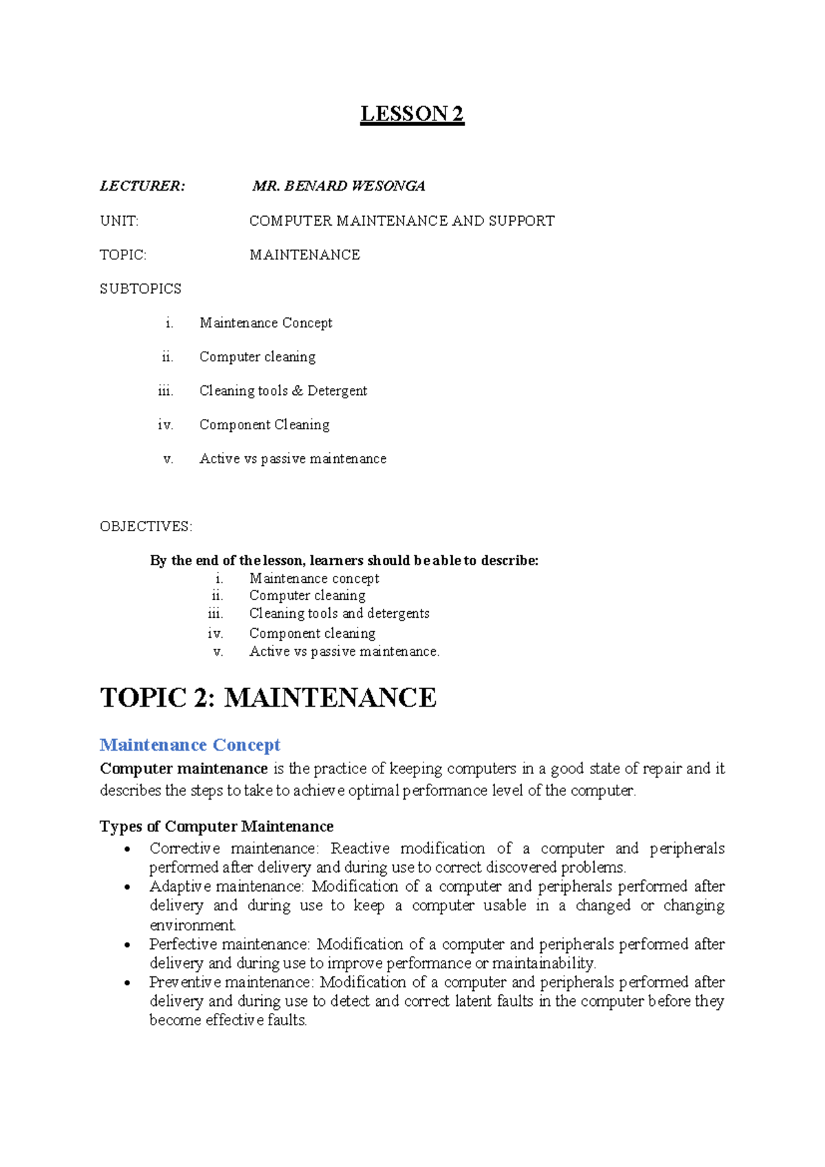 COMP 101: Lesson 2 - Computer Maintenance & Cleaning Techniques - Studocu