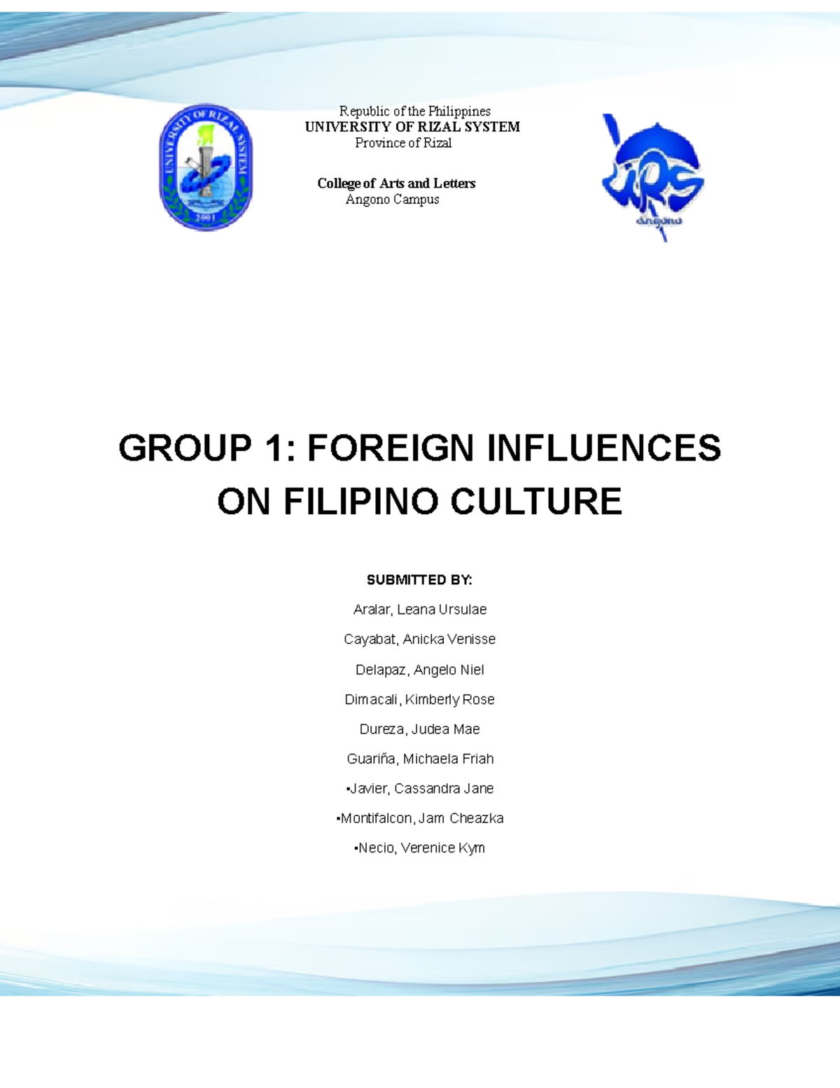 Group 2 written report - Foreign influences on Filipino - Republic of ...