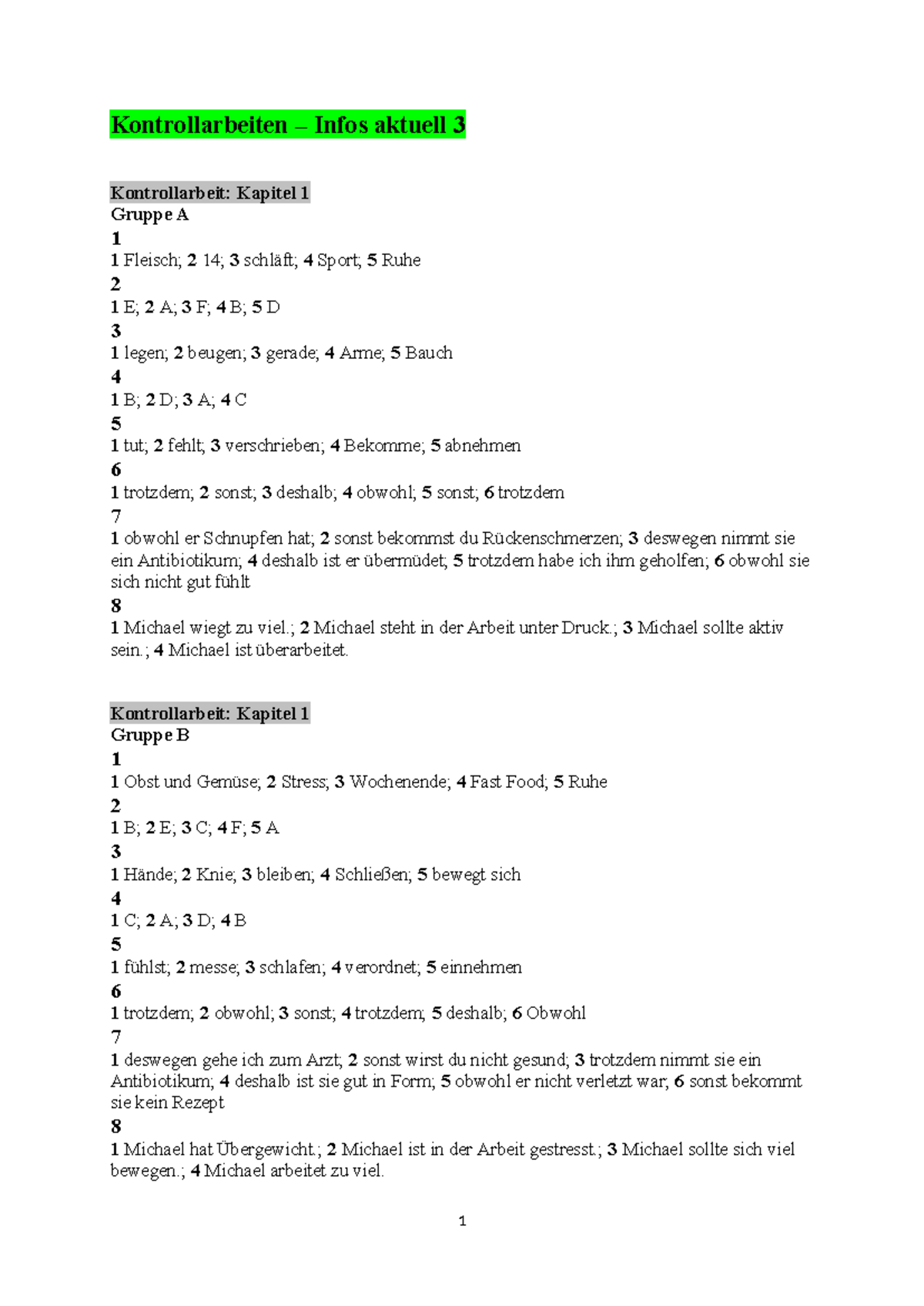 Infos Aktuell 3: Kontrollarbeiten und Lösungen für Kapitel 1-5 - Studocu