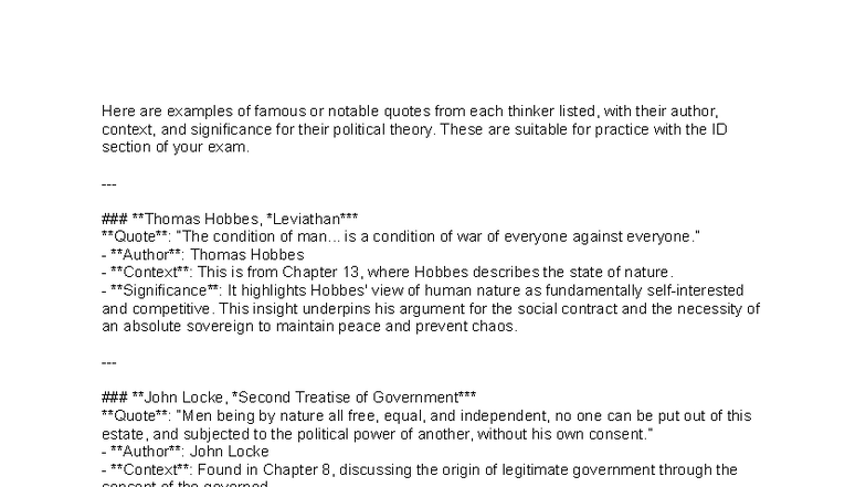 PST Final Exam Study Guide: Notable Quotes & Political Theories - Studocu