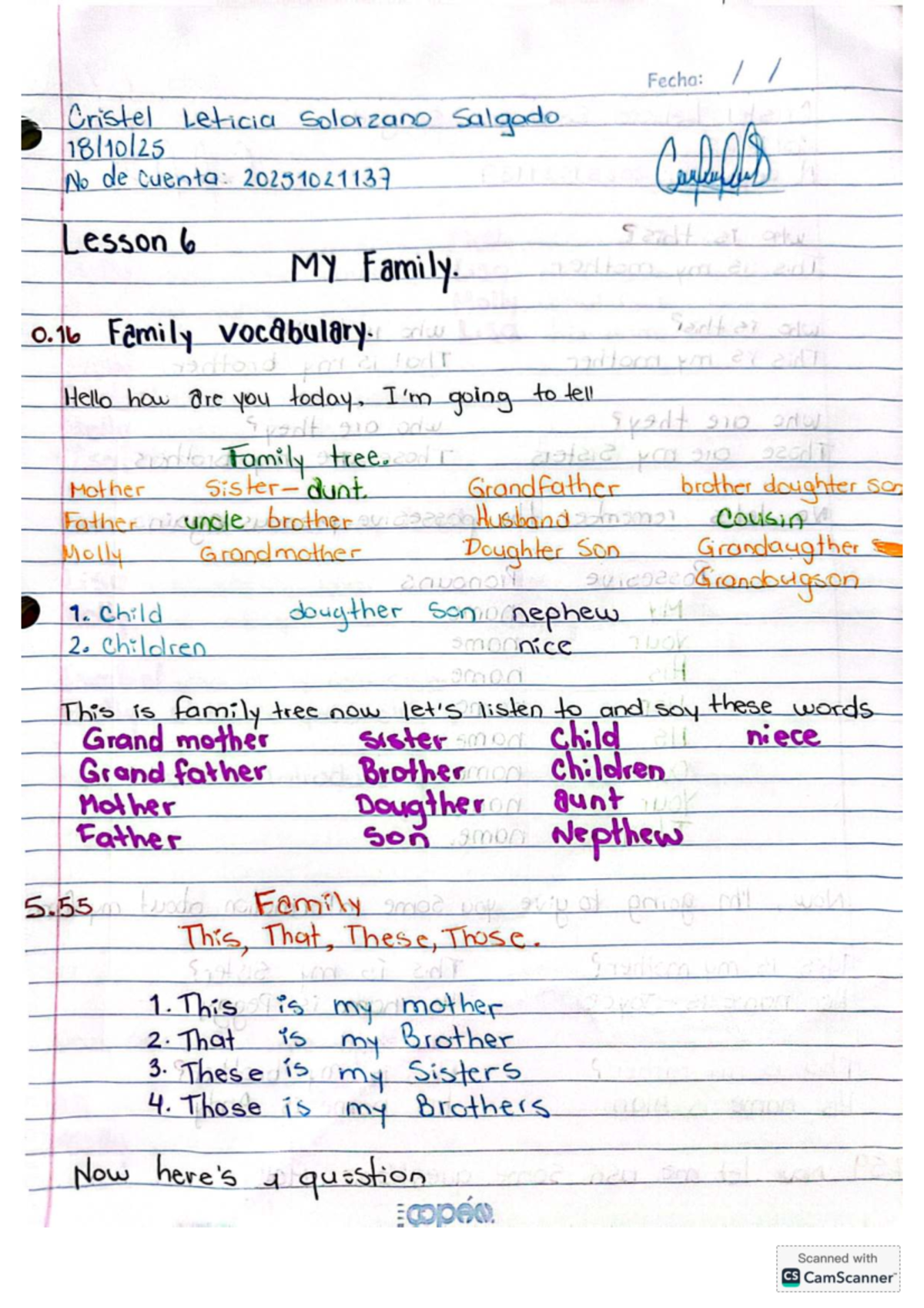 Lesson 6: My Family Vocabulary and Grammar - Cristel Solórzano - Studocu