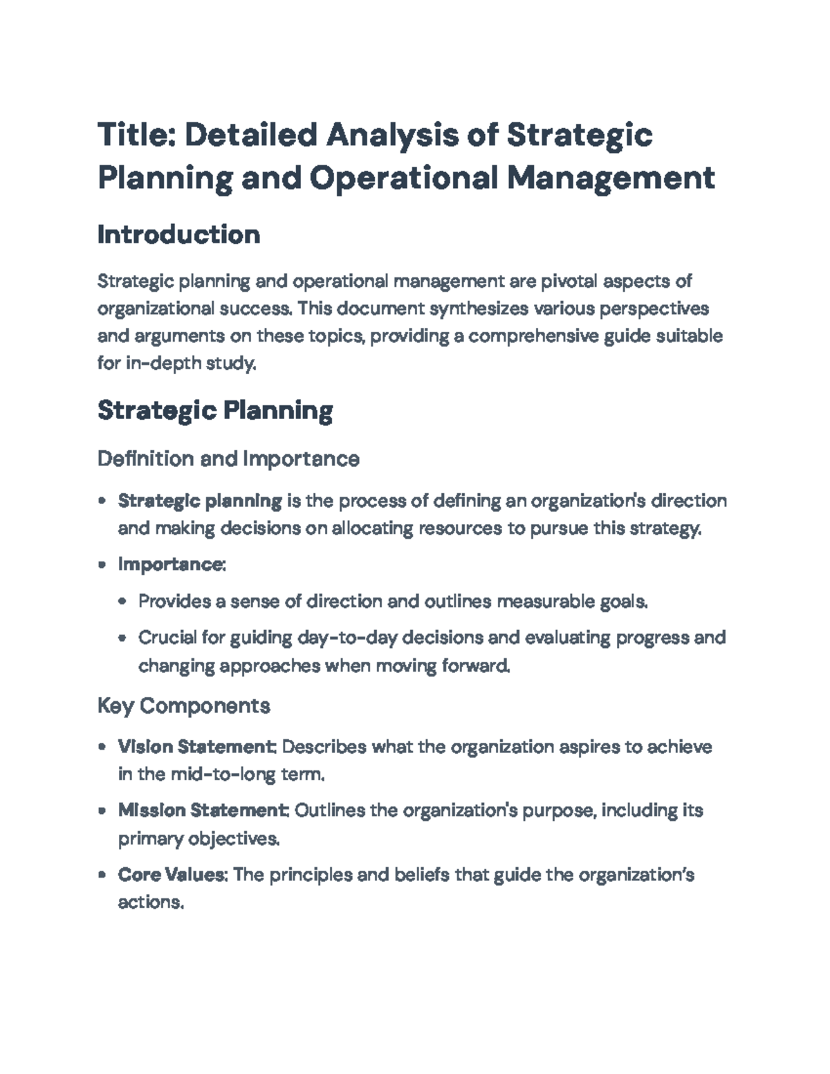 Strategic Planning and Operational Management Overview (Course Code ...