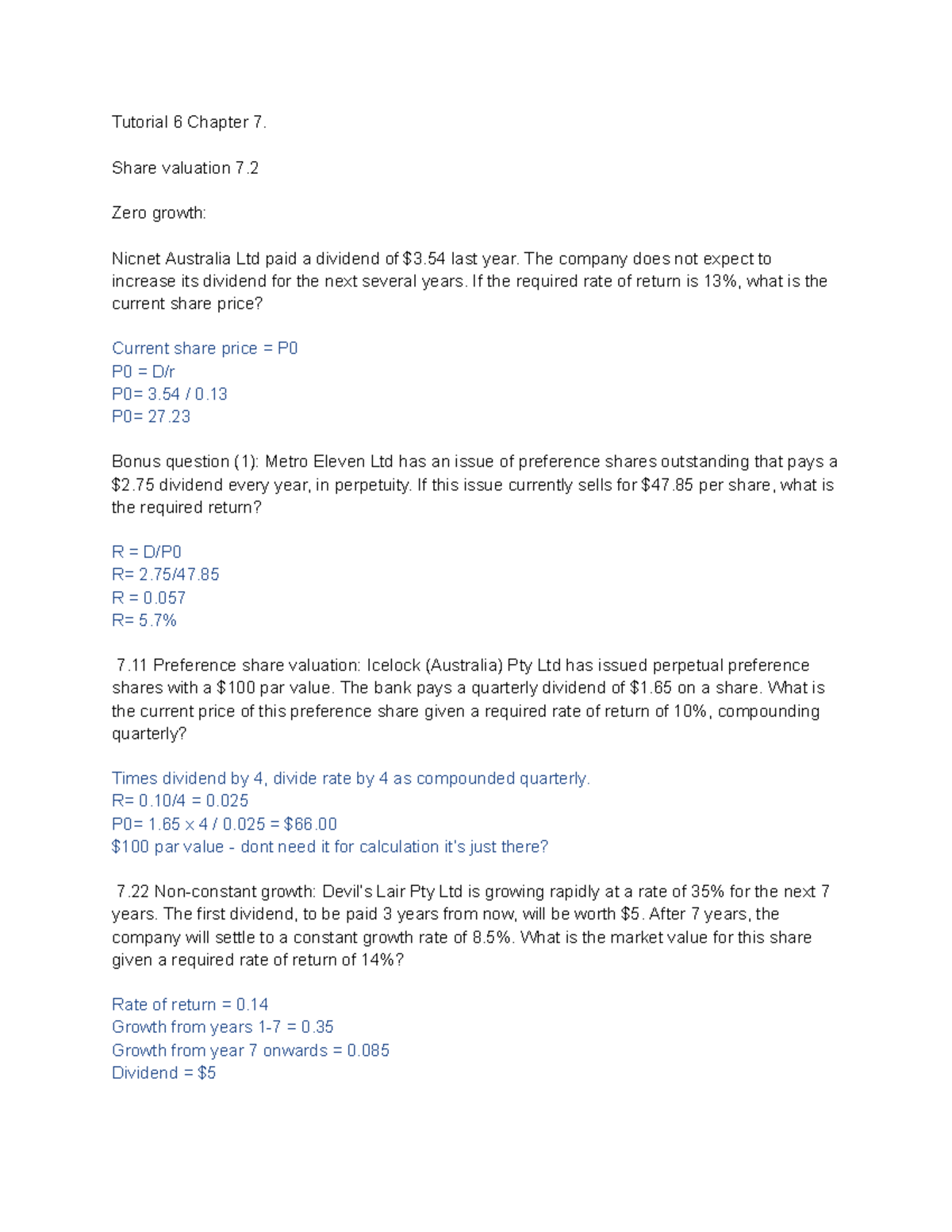 Tutorial 6: Share Valuation Techniques and Growth Models - Studocu