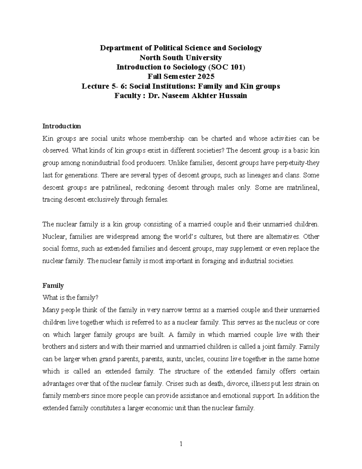 SOC 101 Lecture 6: Social Institutions - Family & Kin Groups - Studocu