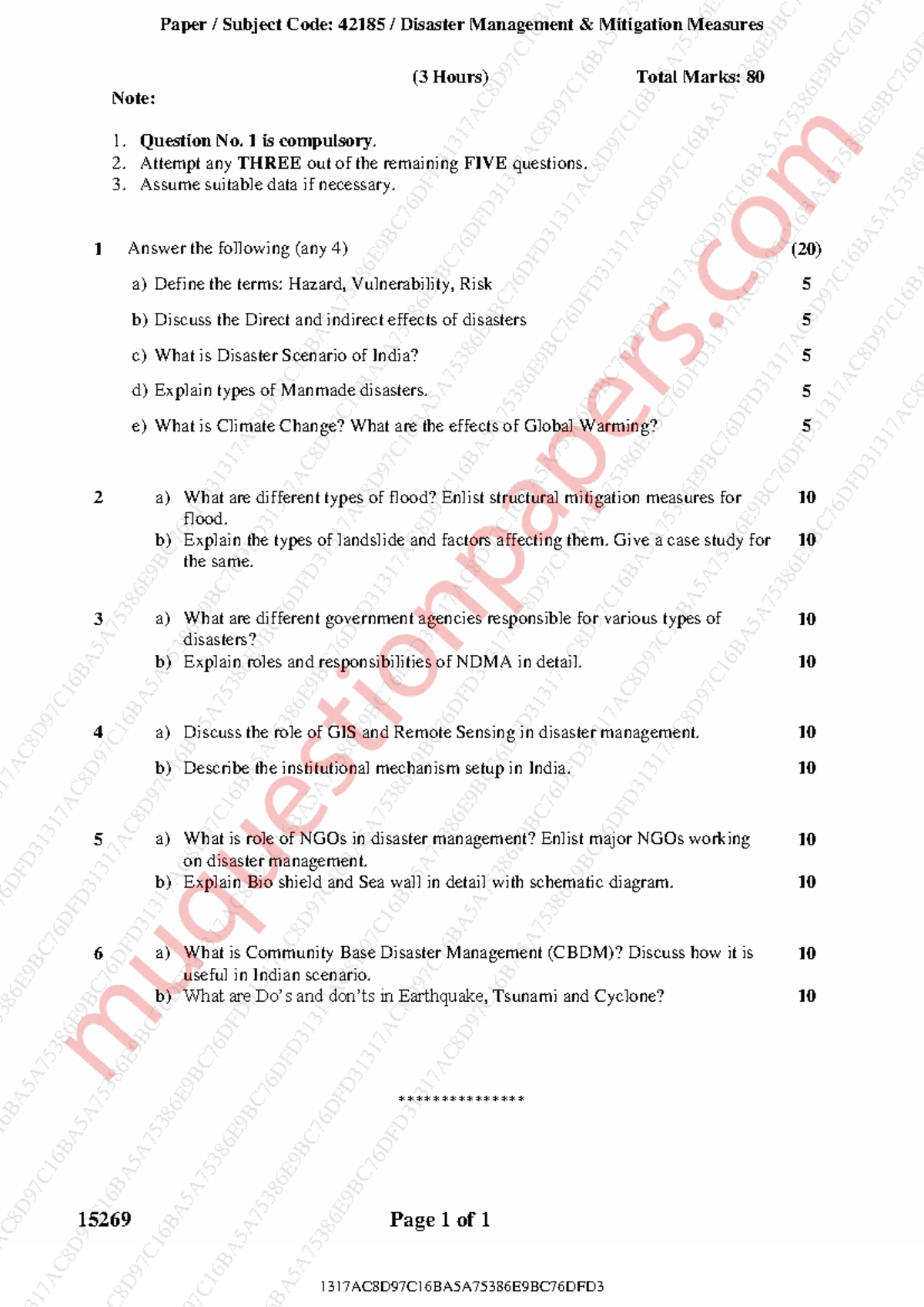 DSMM W22 - Disaster Management & Mitigation Measures Exam Paper - Studocu