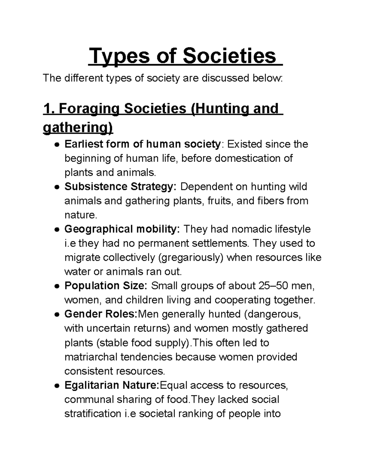 Types of Societies: An Overview of Social Structures and Dynamics - Studocu