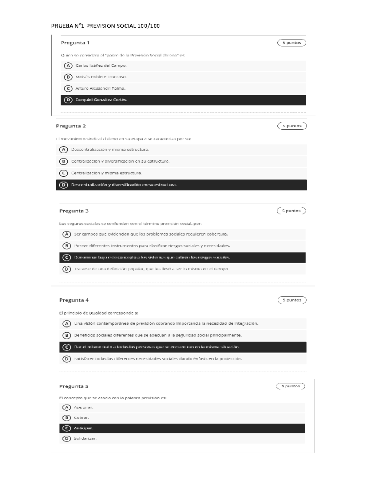 Prueba N° 1 - Previsión Social - 21 Octubre 2024 - Preguntas y Respuestas - Studocu