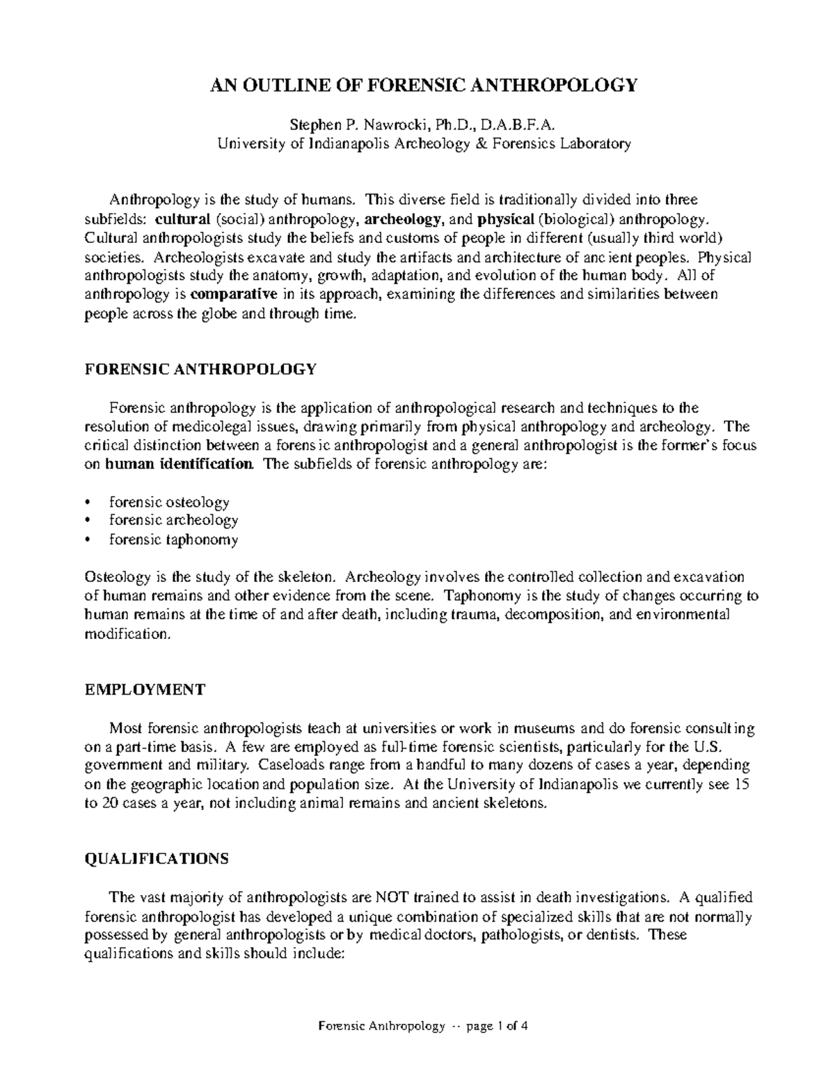 Forensic Anthropology Overview - Outline by Stephen P. Nawrocki - Studocu