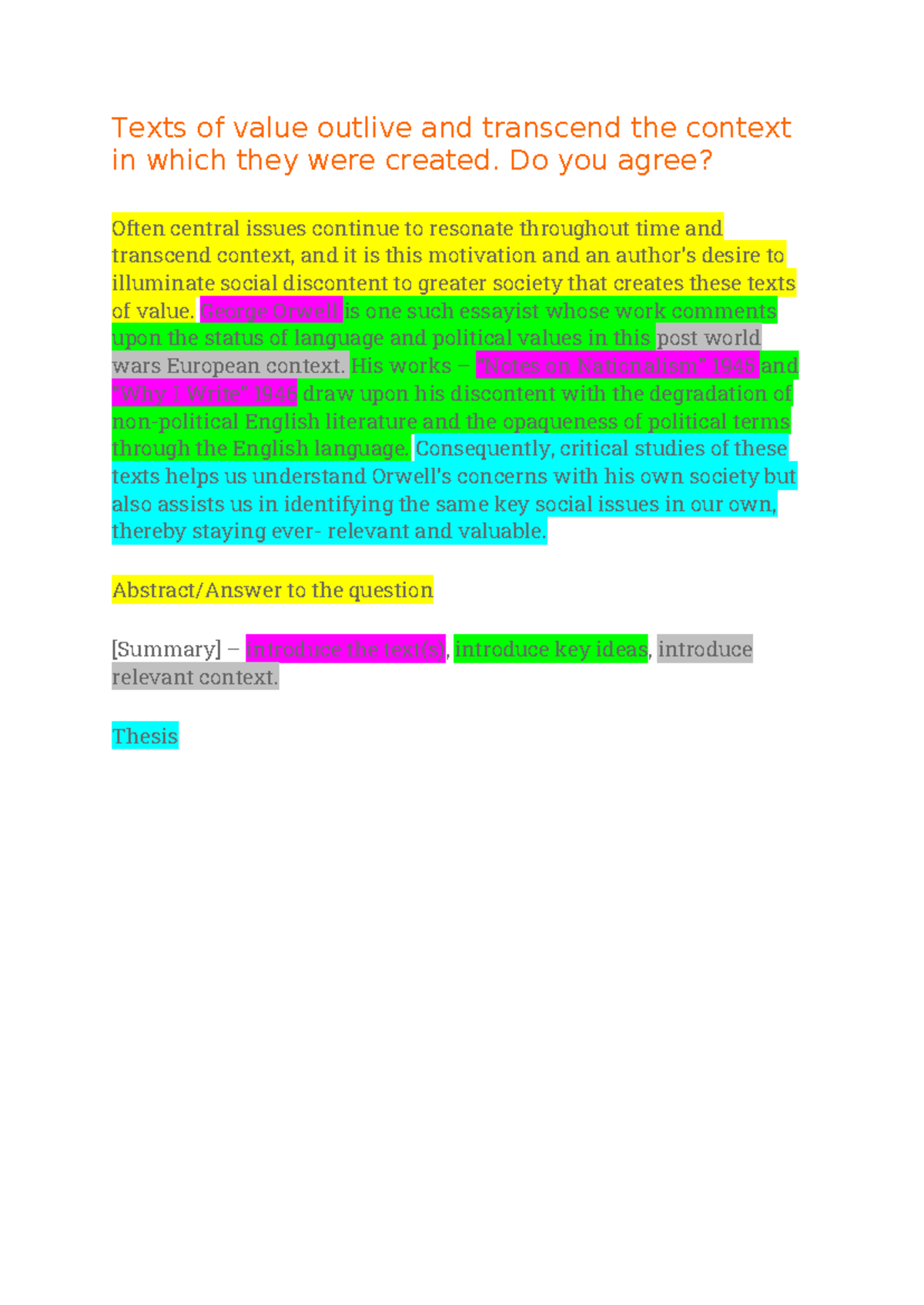 ENG 101: Exemplar Introduction on Timeless Texts and Context - Studocu