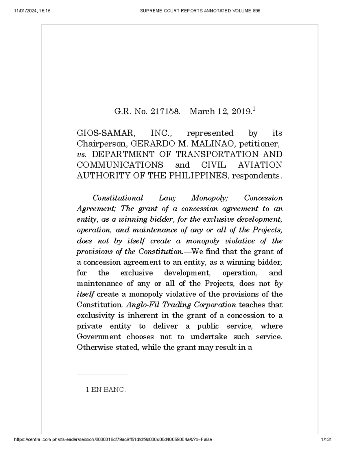 Supreme Court reports annotated volume 896: 007Gios-Samar vs. DOTC ...