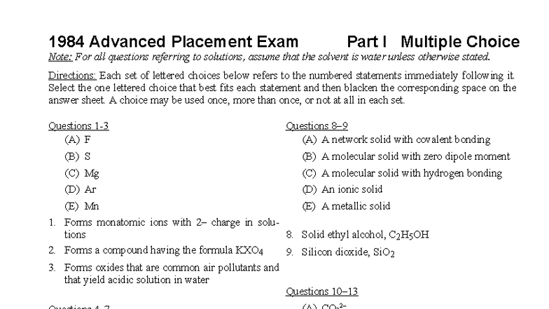 AP '84 Multiple Choice - 1984 Exam Practice Questions - Studocu