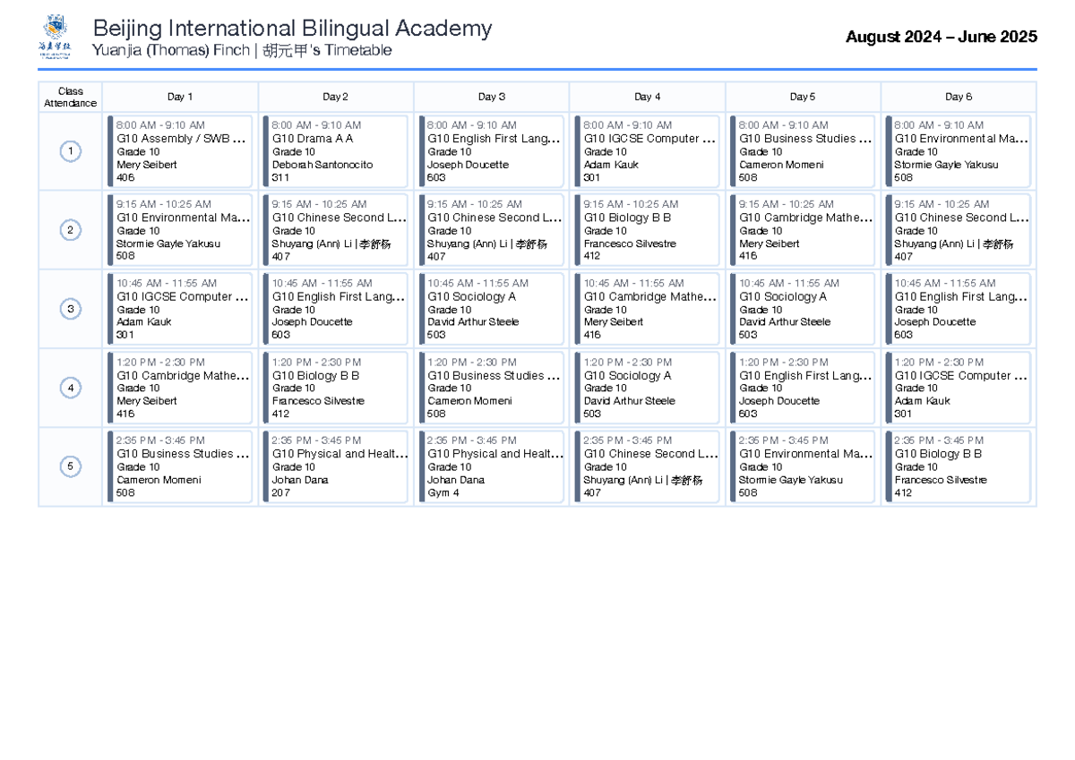 Timetable Dec 18 2024 - use for all work - Beijing International ...
