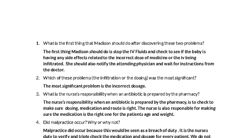 NUR 305 Legal Case Study: Medication Errors and Responsibilities - Studocu