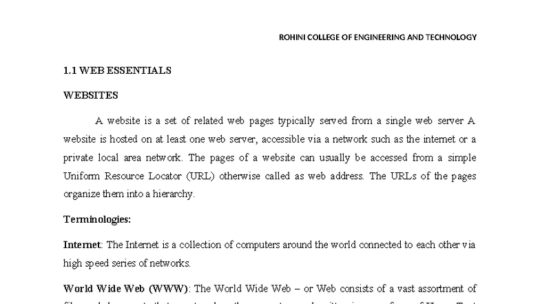 WEB TECHNOLOGIES: WEB ESSENTIALS OVERVIEW AND TERMINOLOGIES - Studocu