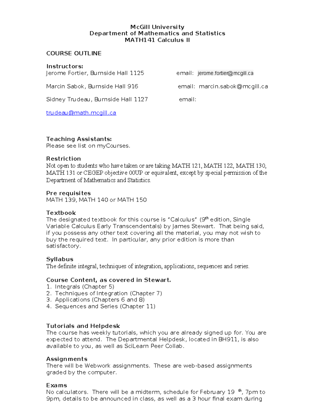 Syllabus for MATH 141: Calculus II Course Outline - Winter 2026 - Studocu