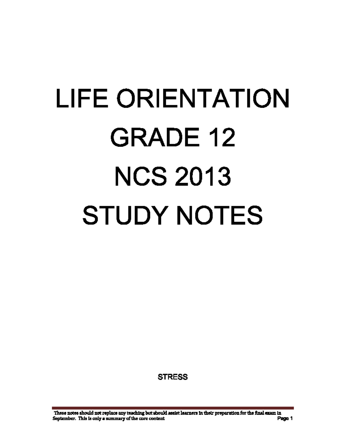 L - life orientation grade 12 notes - NVRT1516 - Studocu