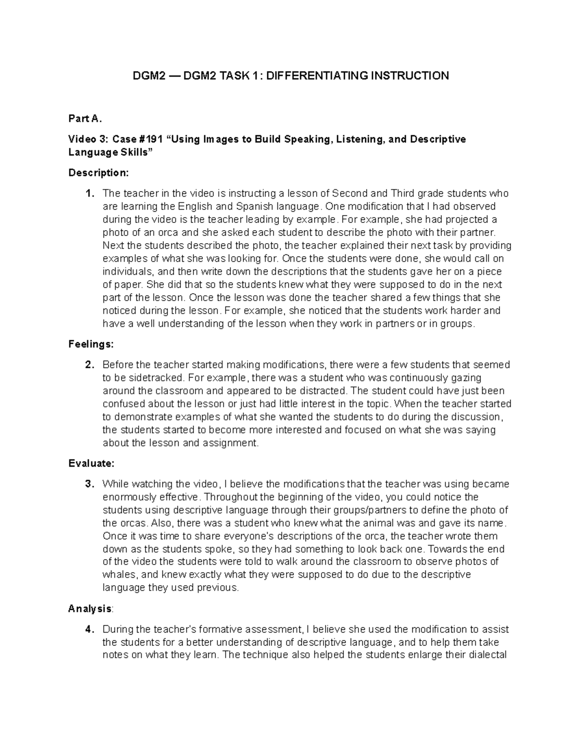 D091 Task 1 Differentiating Instruction - DGM2 — DGM2 TASK 1: DIFFERENTIATING INSTRUCTION Part A ...